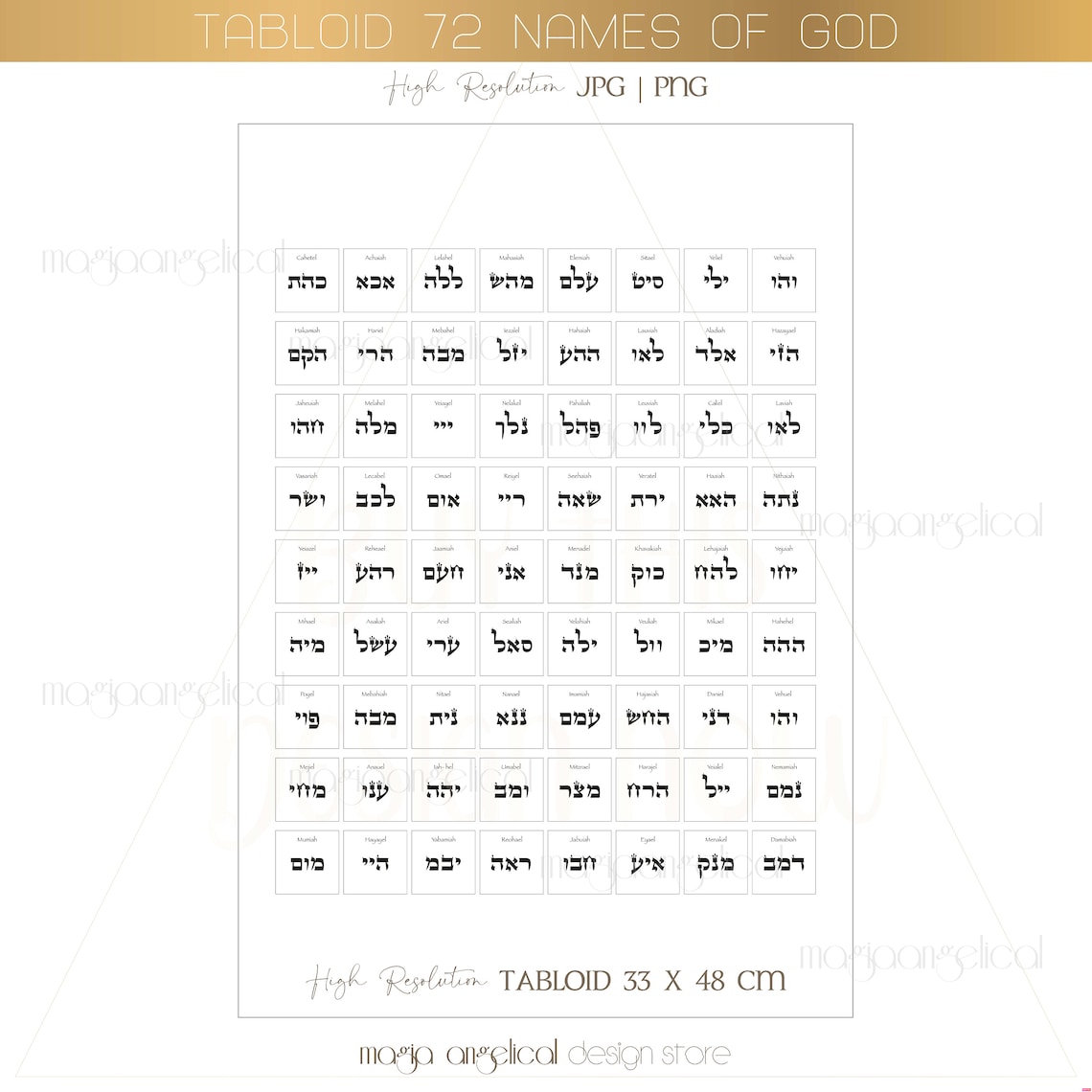 72 Names of God Print High Resolution JPG and PNG 72 Symbols Names of God Sacred Names - Etsy