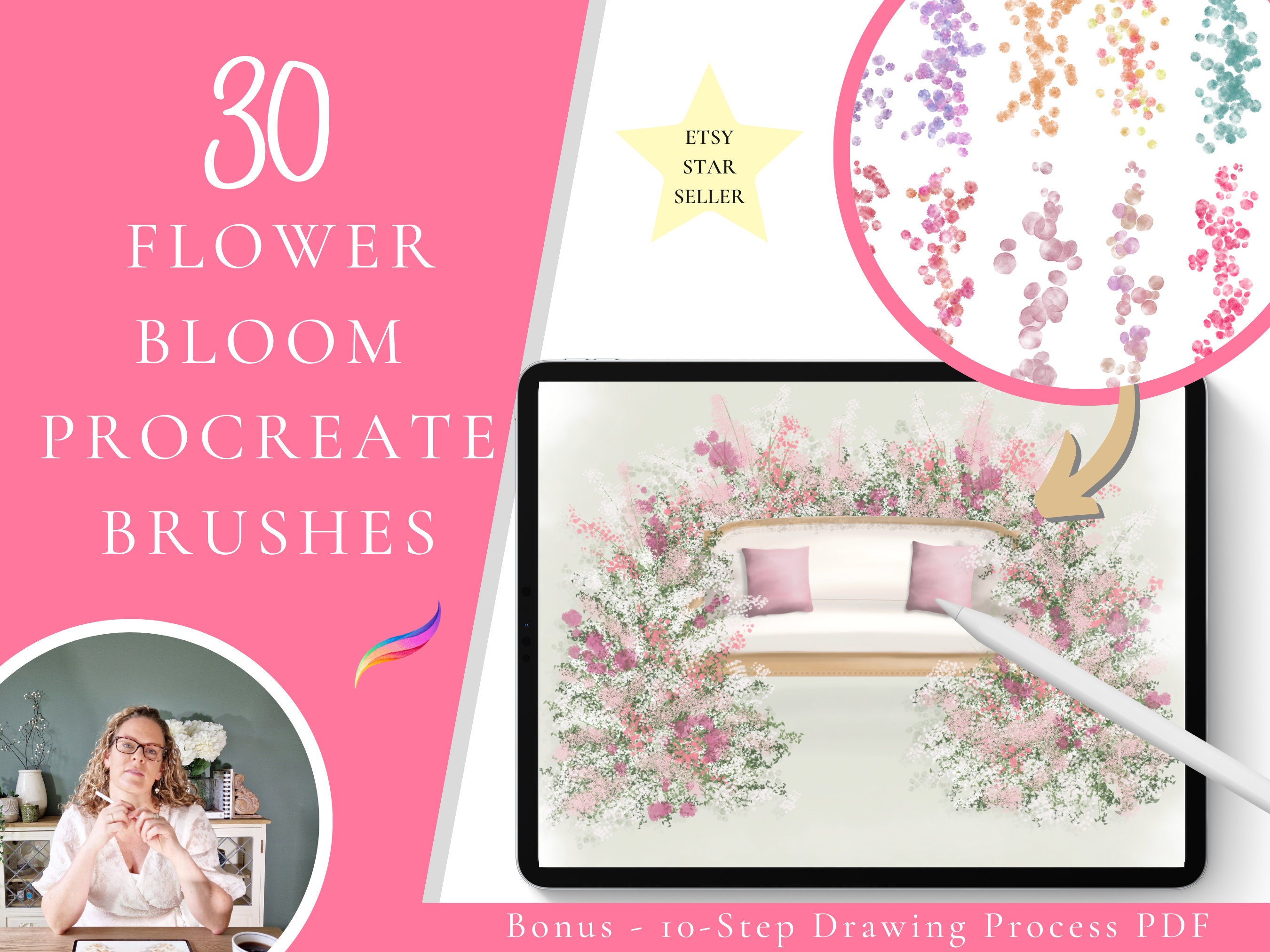 30 Flower Bloom Procreate Brushes, Flower Procreate Stamps, Floral ...