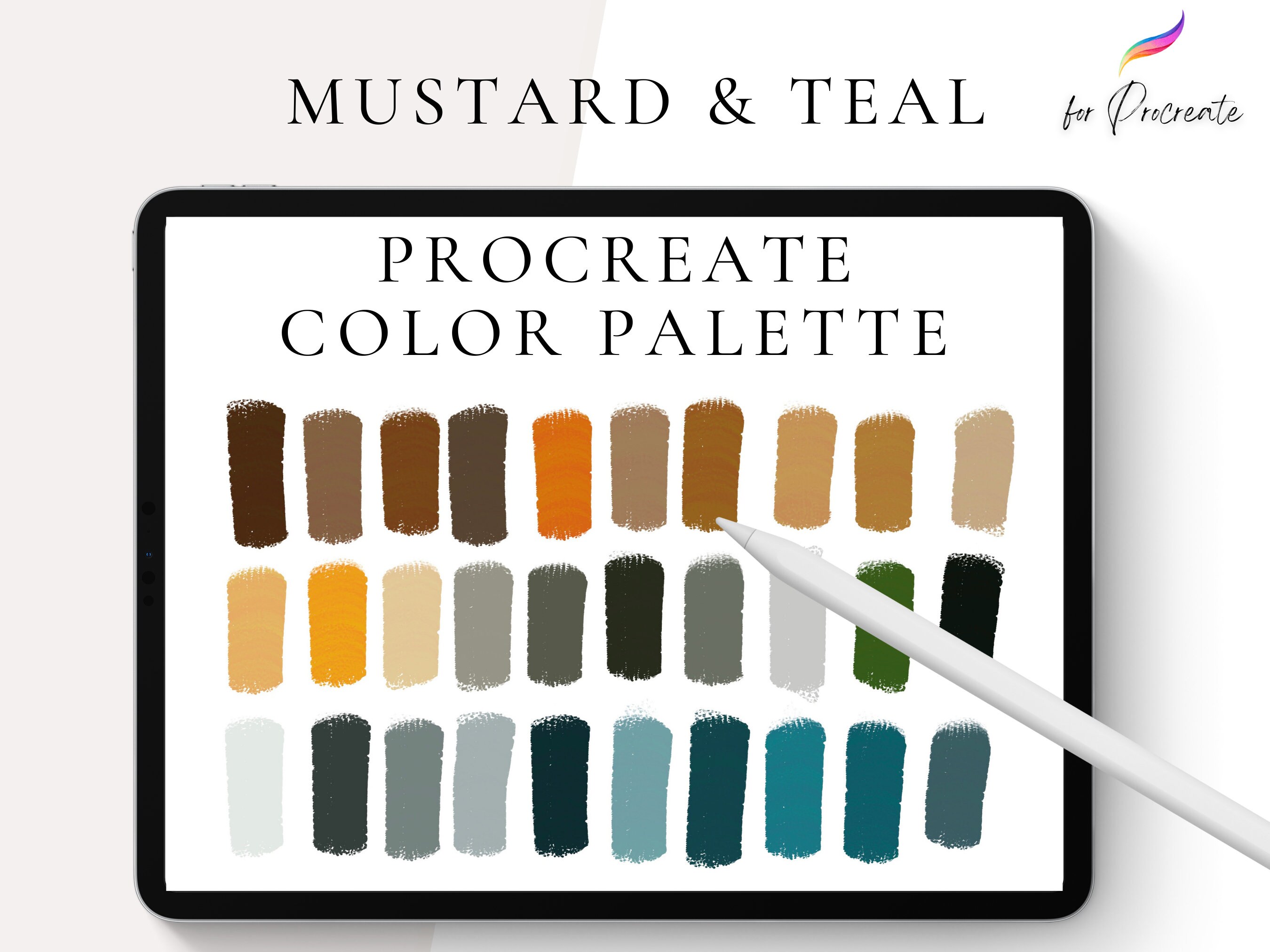 Mustard & Teal Procreate Color Palette, Procreate Color Swatches ...
