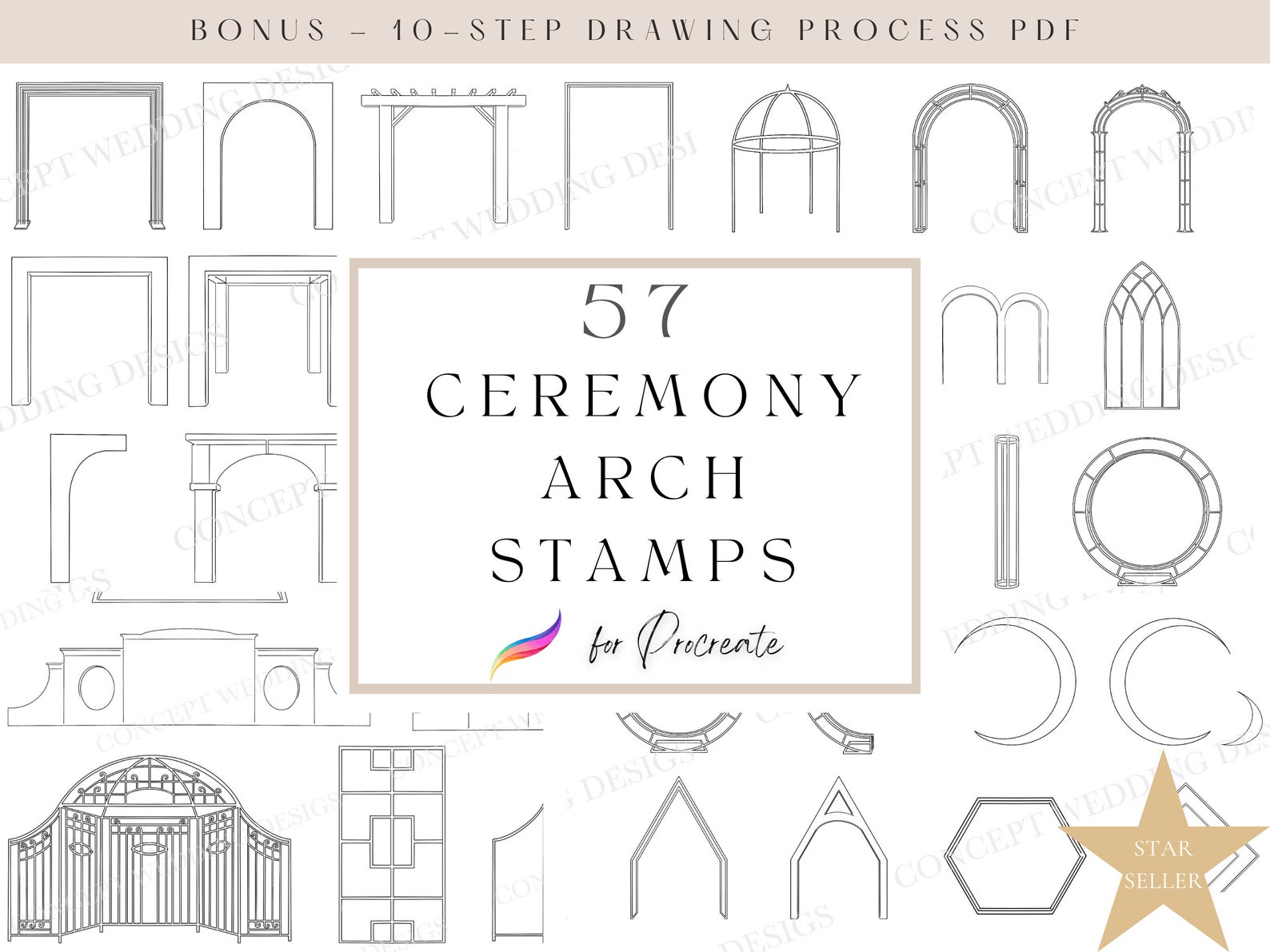 57 Wedding Ceremony Arch Procreate Stamps | Procreate Wedding ...