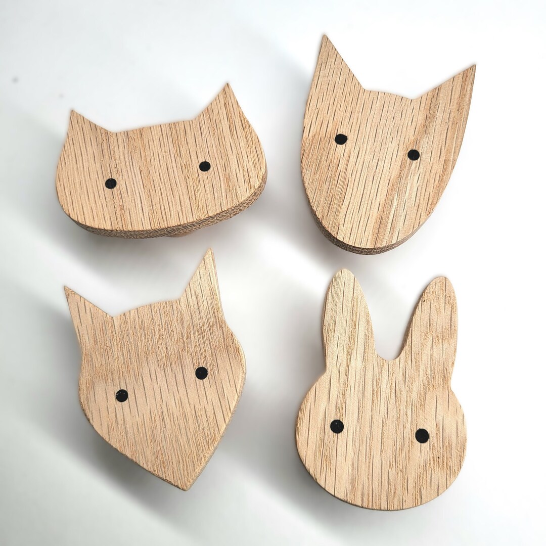 Animal Handles Made of Untreated Oak Wood (dog Cat Rabbit Fox ...