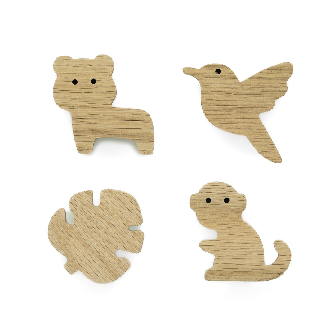 Jungle Untreated Oak Handles monkey Tiger Monstera Hummingbird ...