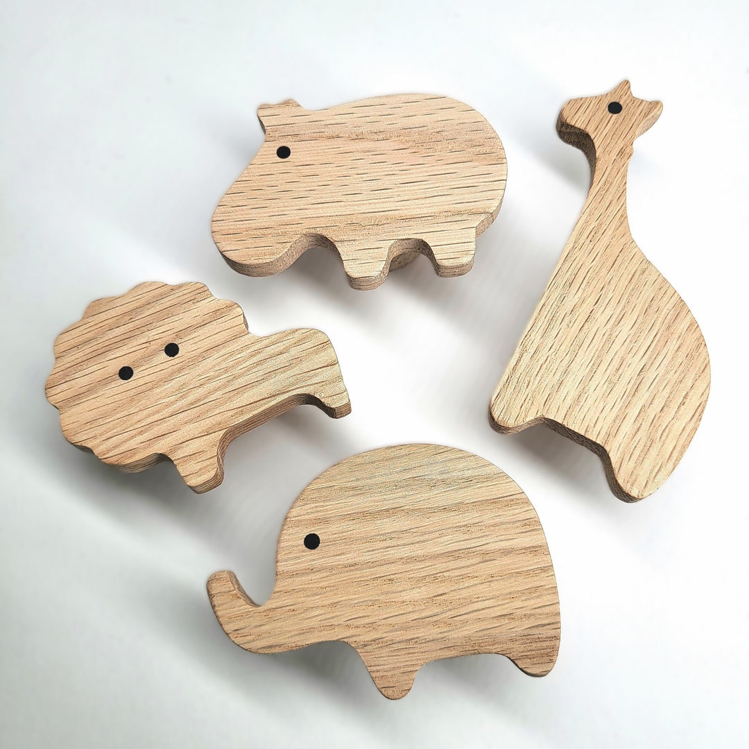 African Animals Wall Hooks Made of Untreated Oak Wood elephant Lion ...