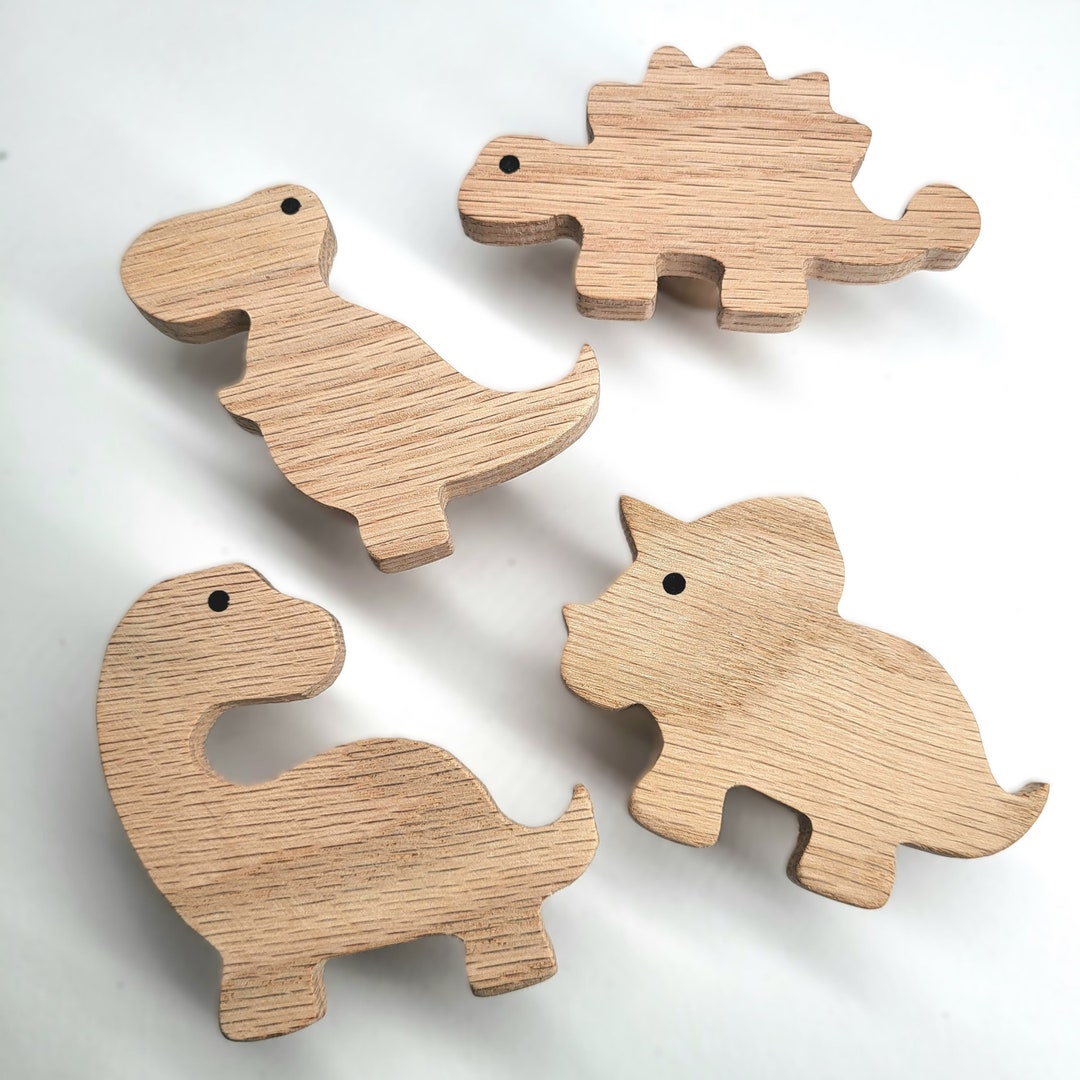 Dinosaur Handles Made of Untreated Oak Wood t-rex Brachio Stego Tricera ...
