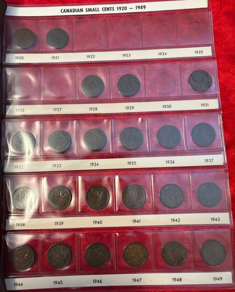 Near Complete Canadian Small Cent Collection - 1920-1992 - 66 Different ...