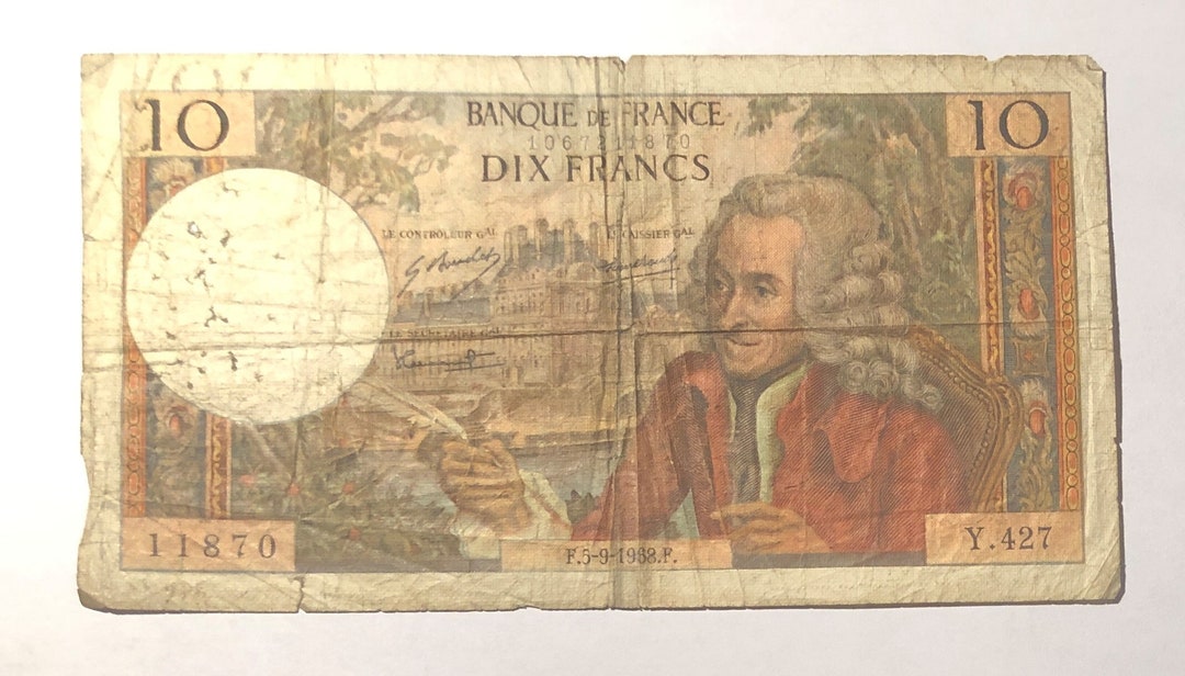 1968 France 10 Francs Banknote - Banque De France - Nice Watermark - Etsy