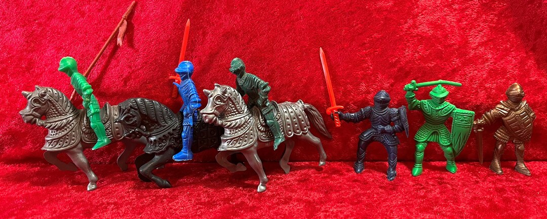 Vintage LIDO Knights and Horses 6 Knights and 3 Horses With Weapons Lot ...