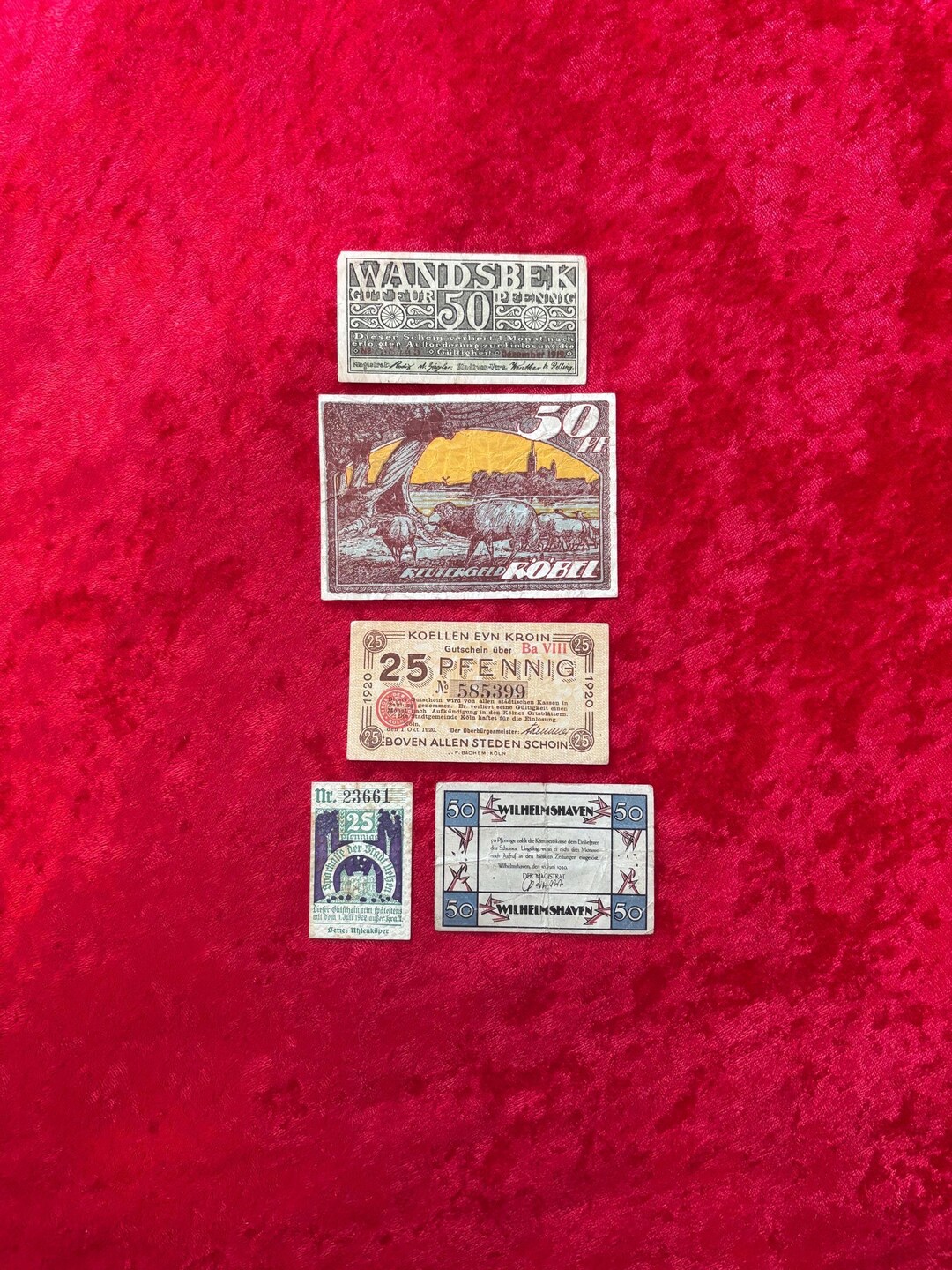 Five Different - German Notgeld Notes - Includes the Cities of Robel ...