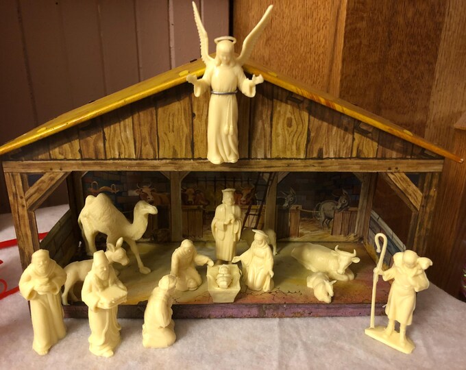 MARX 1950's Tin Litho Manger - Nativity Set - Includes Complete Set of ...