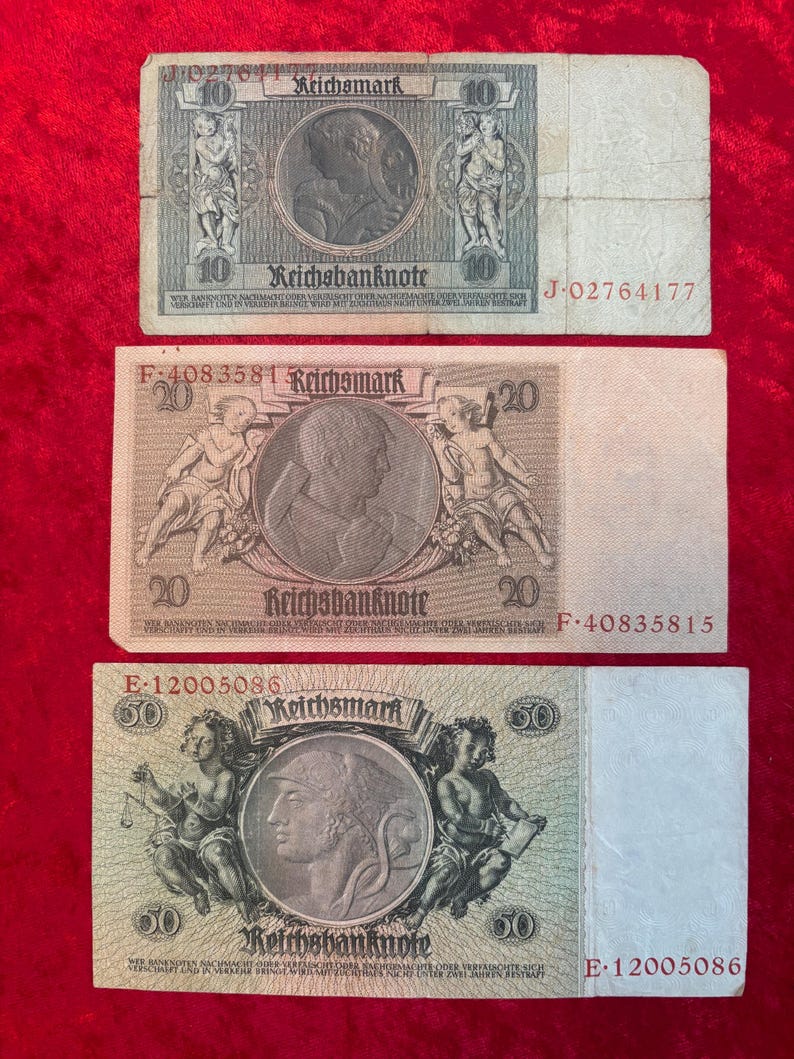 Three German Banknotes- 1929 10 Mark, 1929 20 Mark, 1933 50 Mark - Nice ...