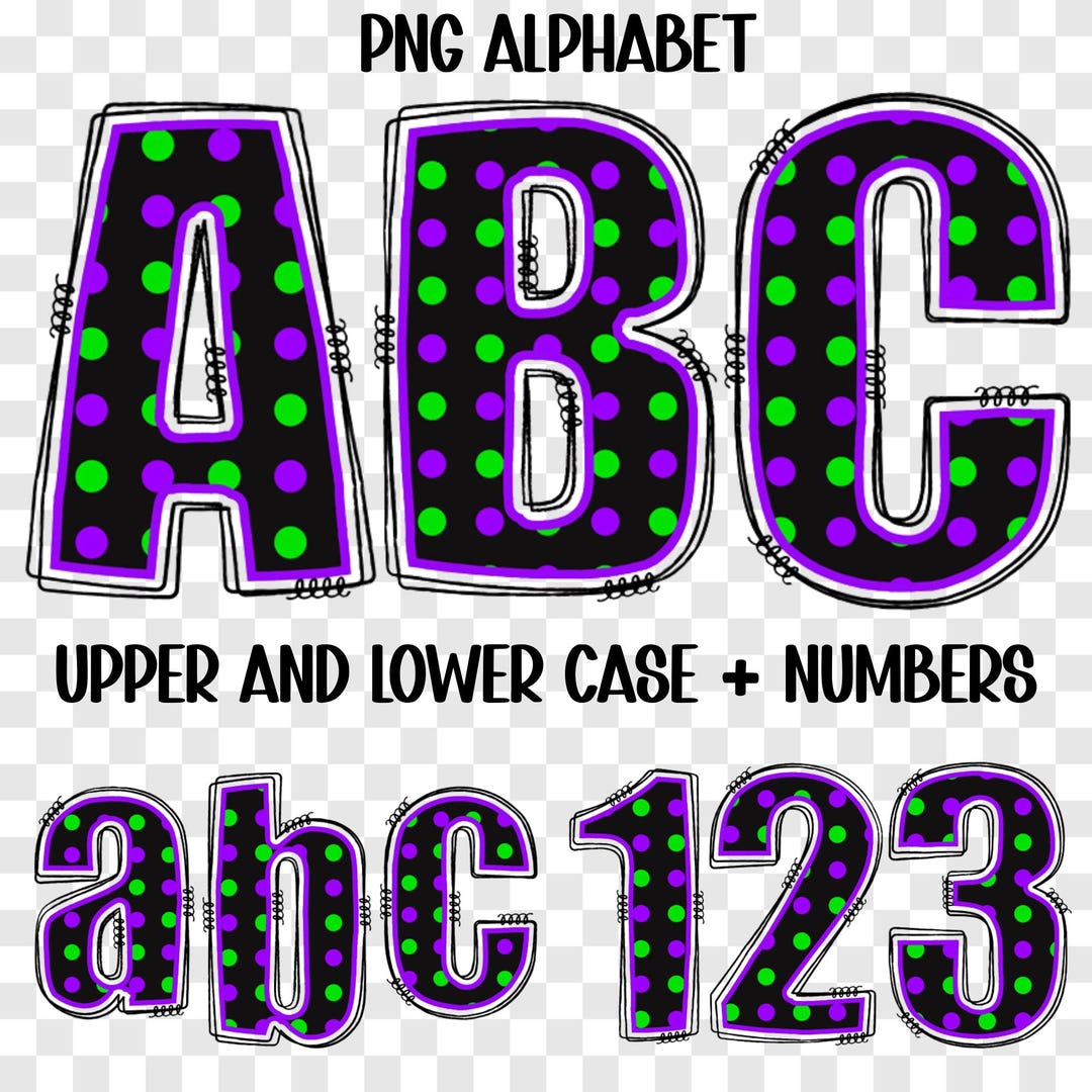 Neon Spot Doodle Alphabet PNG | Upper, Lower Case & Numbers (digital ...
