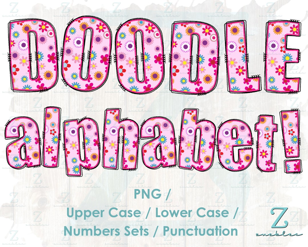 Pink Daisy Doodle Stitch Font – PNG Alphabet & Numbers (digital ...