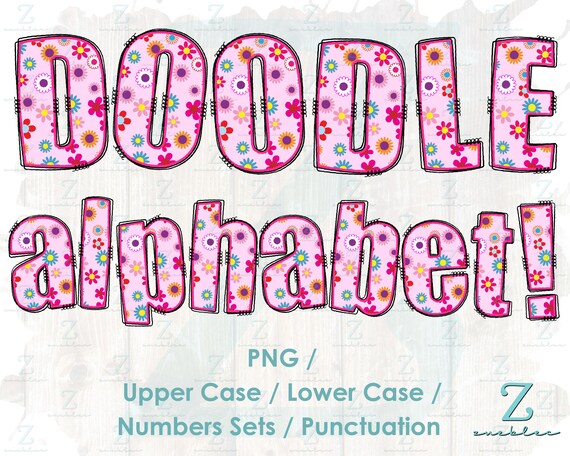 Sublimation Doodle Stitch Font Pink Daisy Digital Download - Etsy