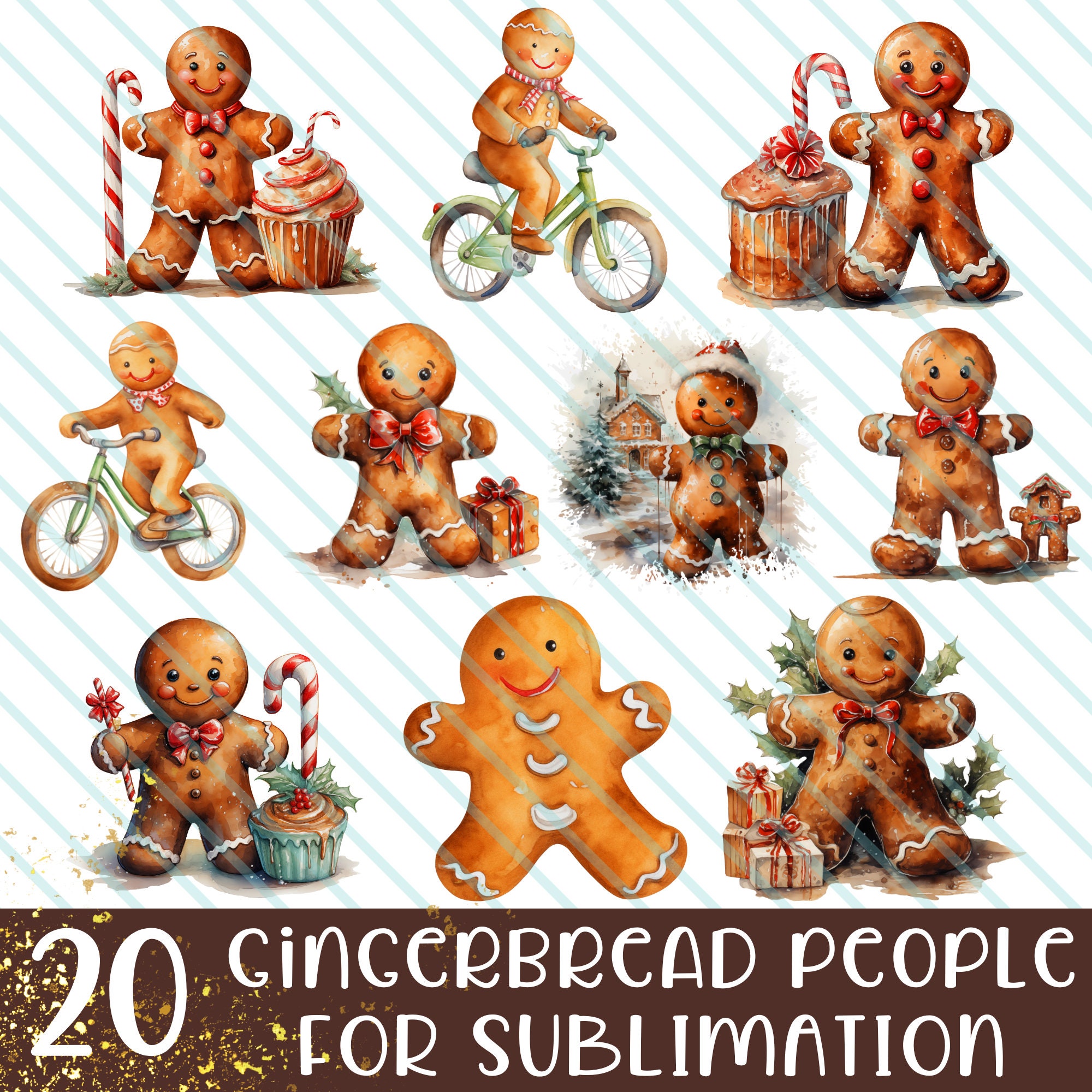 Watercolor Gingerbread Man Clipart – 20 Christmas PNG Images (digital ...