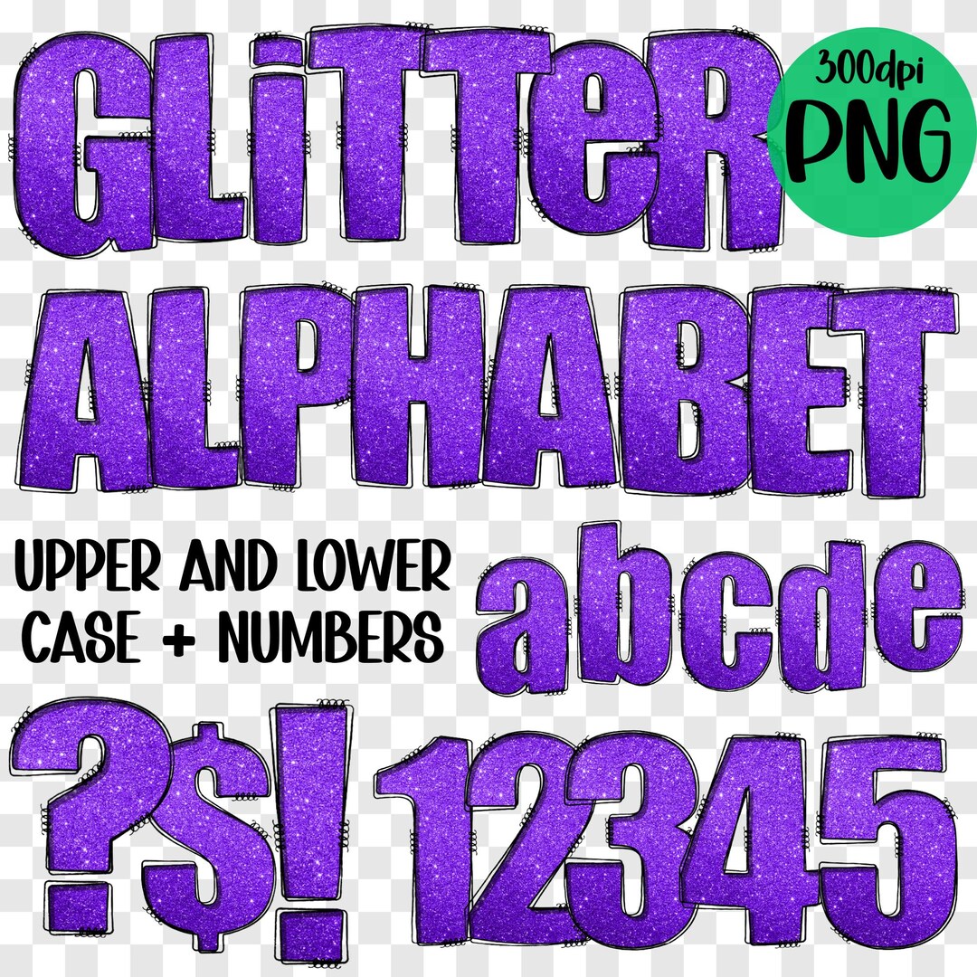 Doodle Alphabet Sublimation PNG Purple Glitter | Sublimation Bundle ...