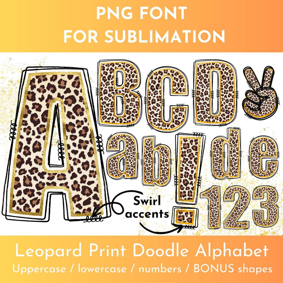 Leopard Print Doodle Alphabet PNG Bundle – Sublimation Font (digital ...