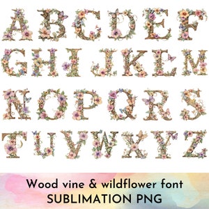 Floral Alphabet PNG, A-Z Wildflower Clipart Designs, Watercolor ...