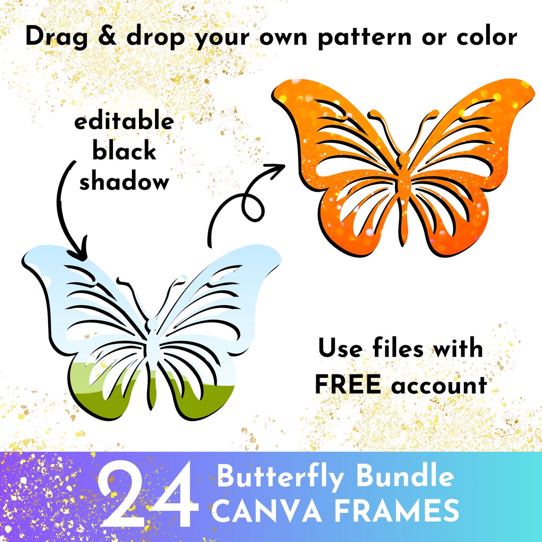 Canva Frames Bundle 24 Butterfly Designs Editable Canva Templates Drag ...