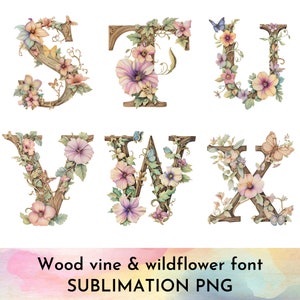 Floral Alphabet PNG, A-Z Wildflower Clipart Designs, Watercolor ...