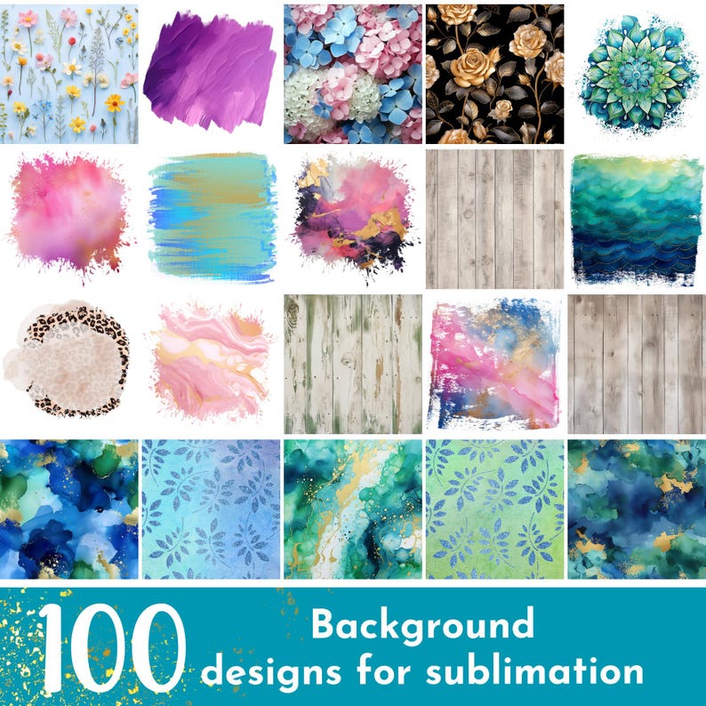 Sublimation Background Bundle | 100 PNG Sublimation Designs | 12x12 ...