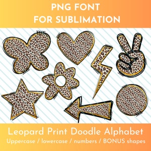 Doodle Letters Alphabet PNG Bundle - Glitter Leopard Print Doodle Font ...