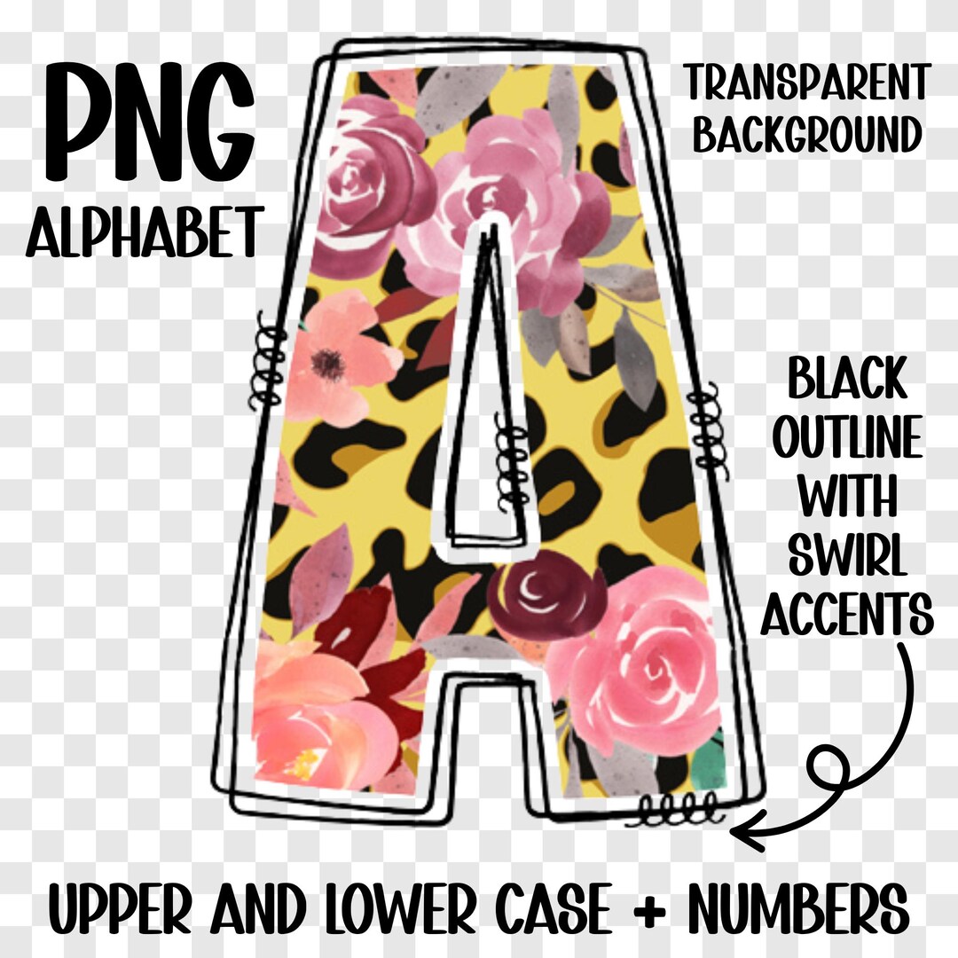 Floral Leopard Doodle Alphabet PNG | Sublimation Design (digital ...