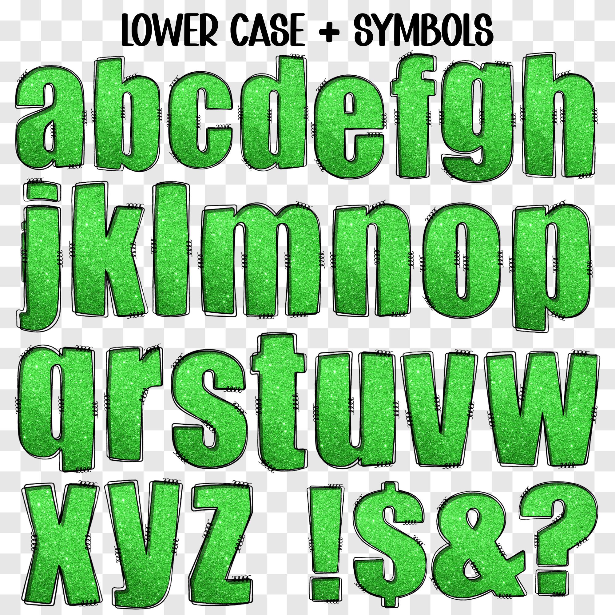 Green Glitter Doodle Alphabet | PNG Clipart Font (digital Download) - Etsy