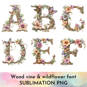 Floral Alphabet PNG, A-Z Wildflower Clipart Designs, Watercolor ...