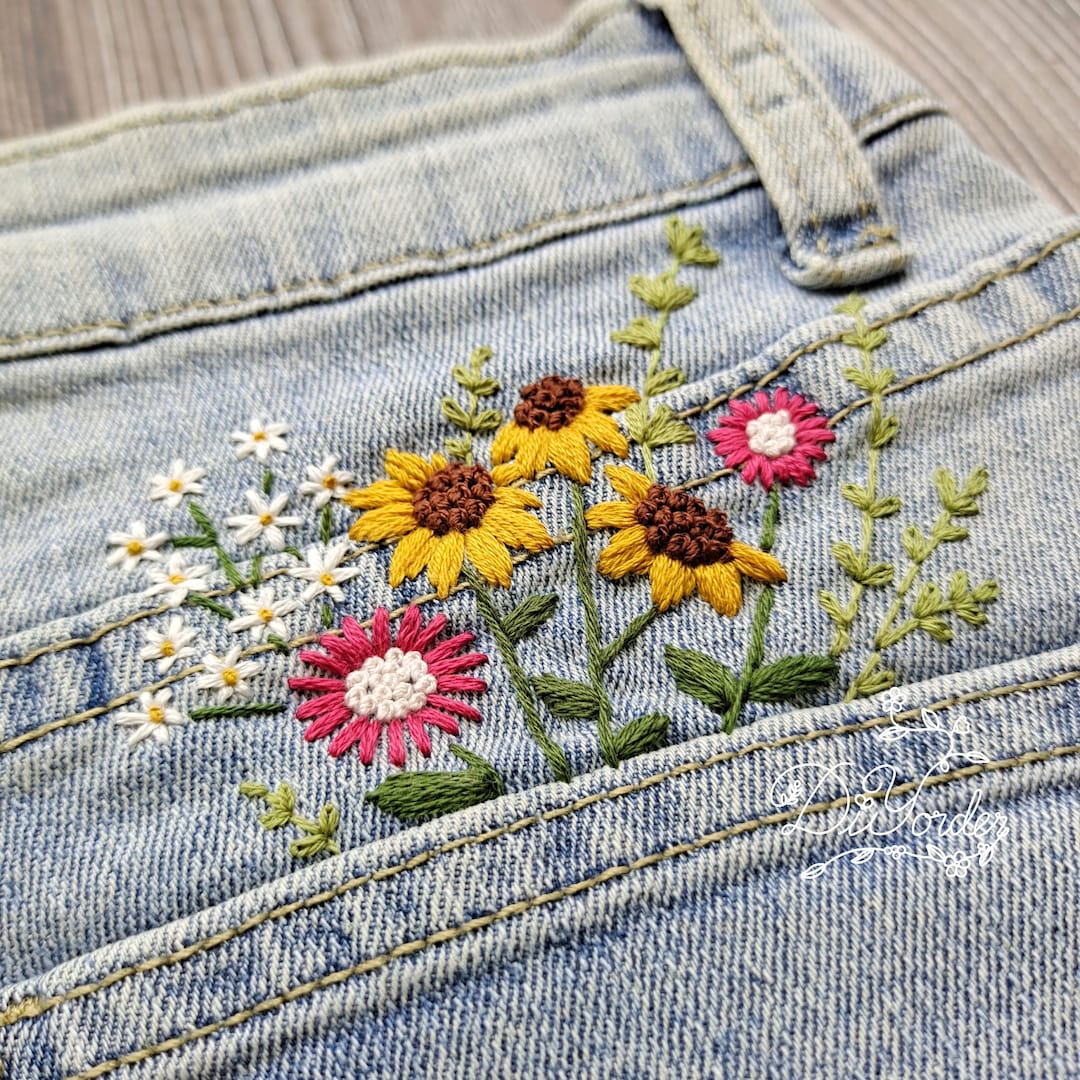 Sunflower Pocket Flower Kit-hand Embroidery Stitch on Jeans-embroidery ...