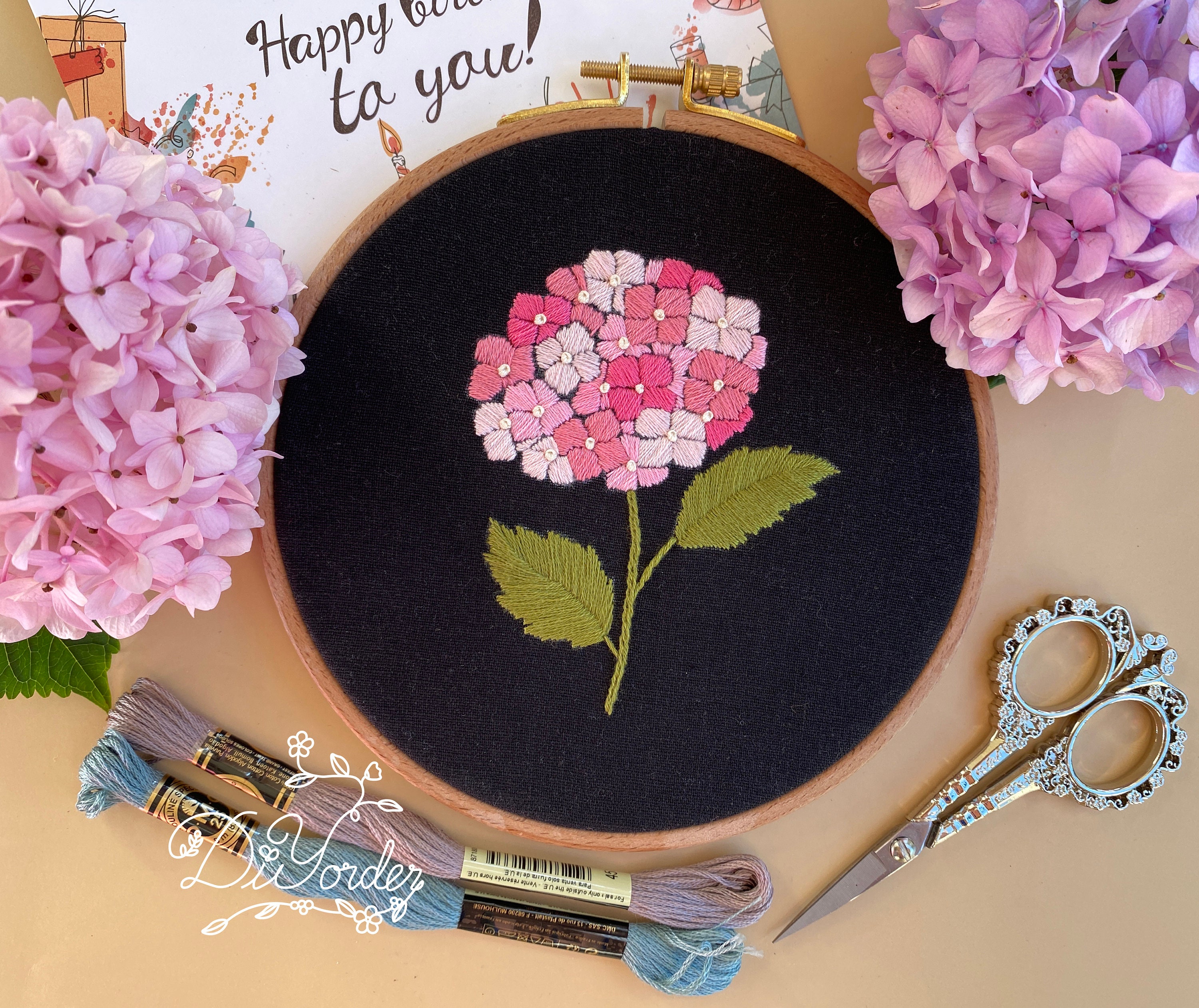Hydrangea Flower Embroidery Kit Hand Embroidery Kit Floral - Etsy Canada