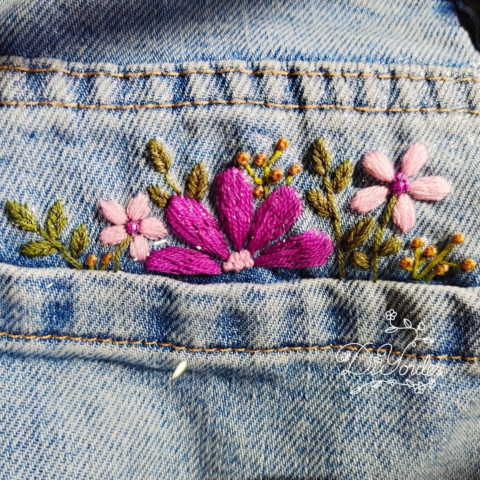 Purple Flower Pocket Embroidery Kit: Stitch on Jeans (pattern) - Etsy