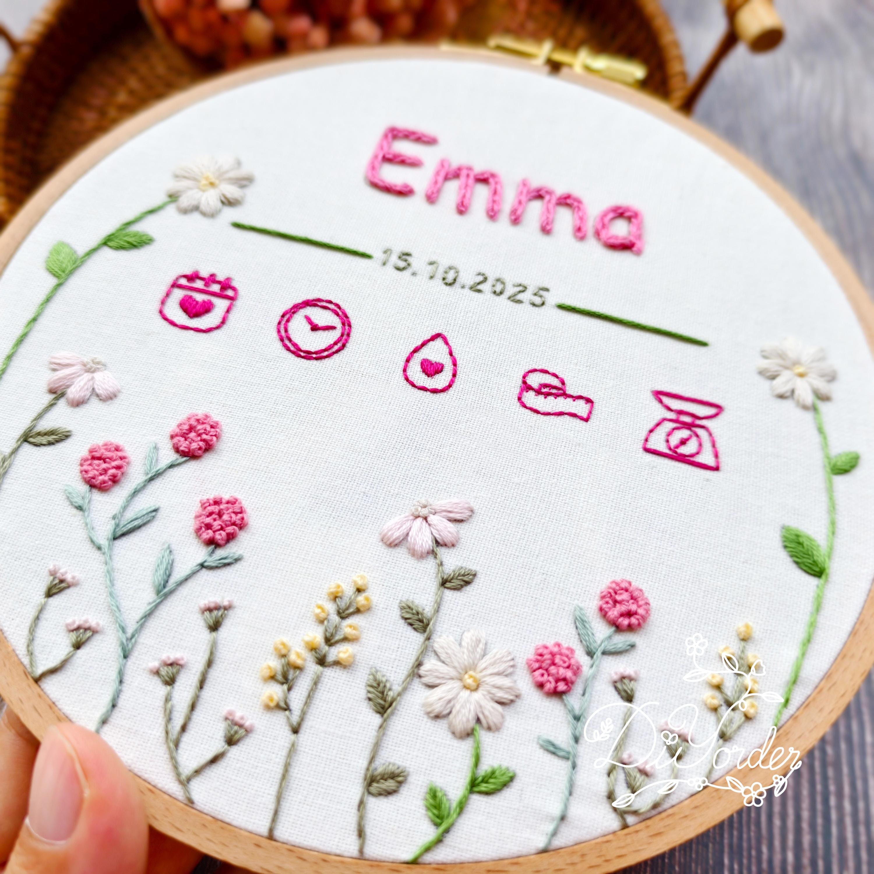 Personalized Baby Name Embroidery Kit: Floral DIY Craft - Etsy