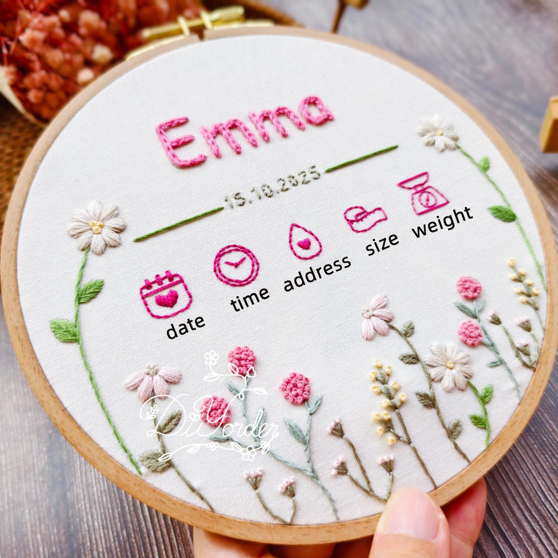 Personalized Baby Name Embroidery Kit: Floral DIY Craft - Etsy