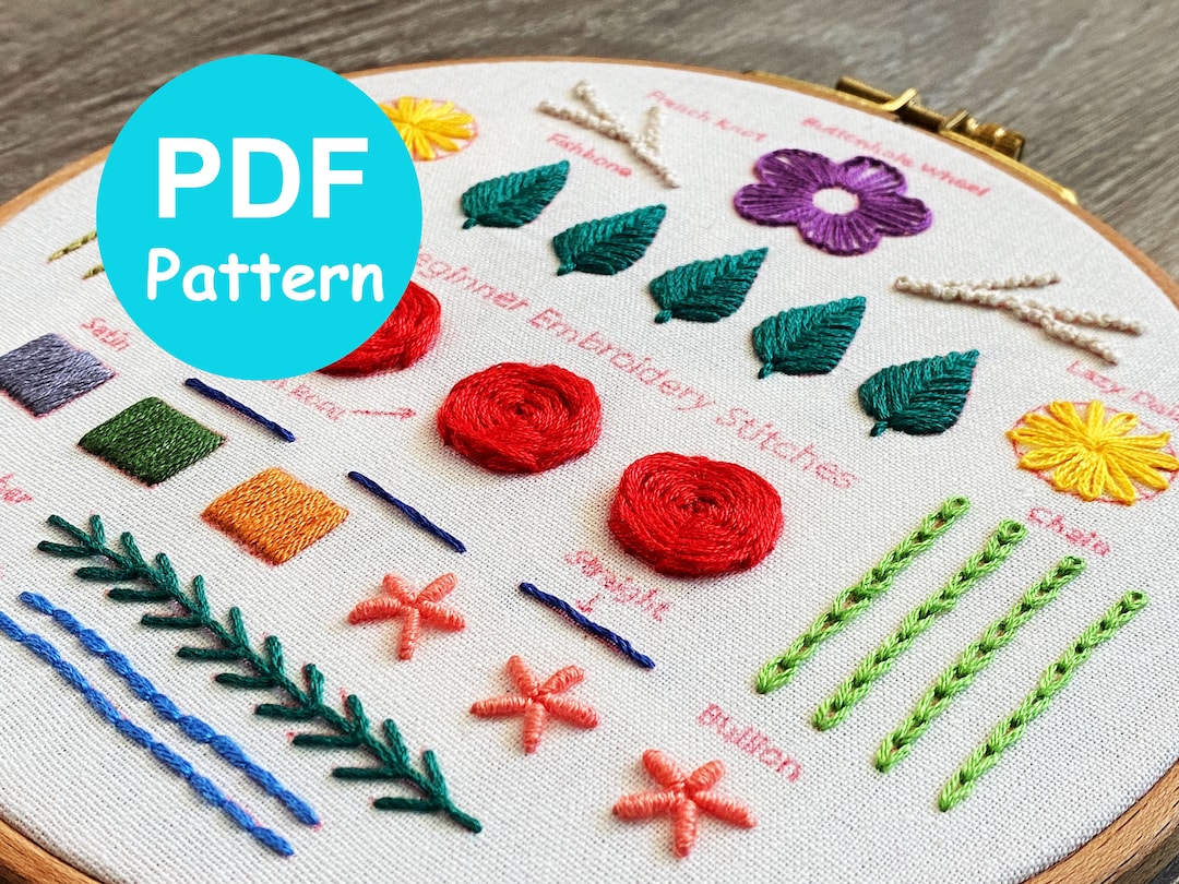 Beginner Embroidery Pattern. Beginner Embroidery PDF. Basic Embroidery Stitches Tutorial. PDF ...
