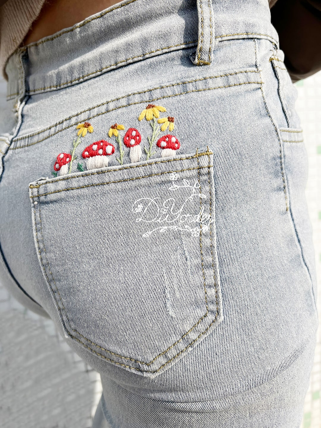 Mushroom Pocket Flower Kit-hand Embroidery Stitch on Jeans-embroidery ...