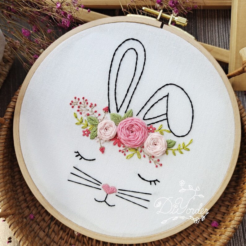 Rabbit Embroidery Kit: Floral Easter Design (PDF Pattern) - Etsy