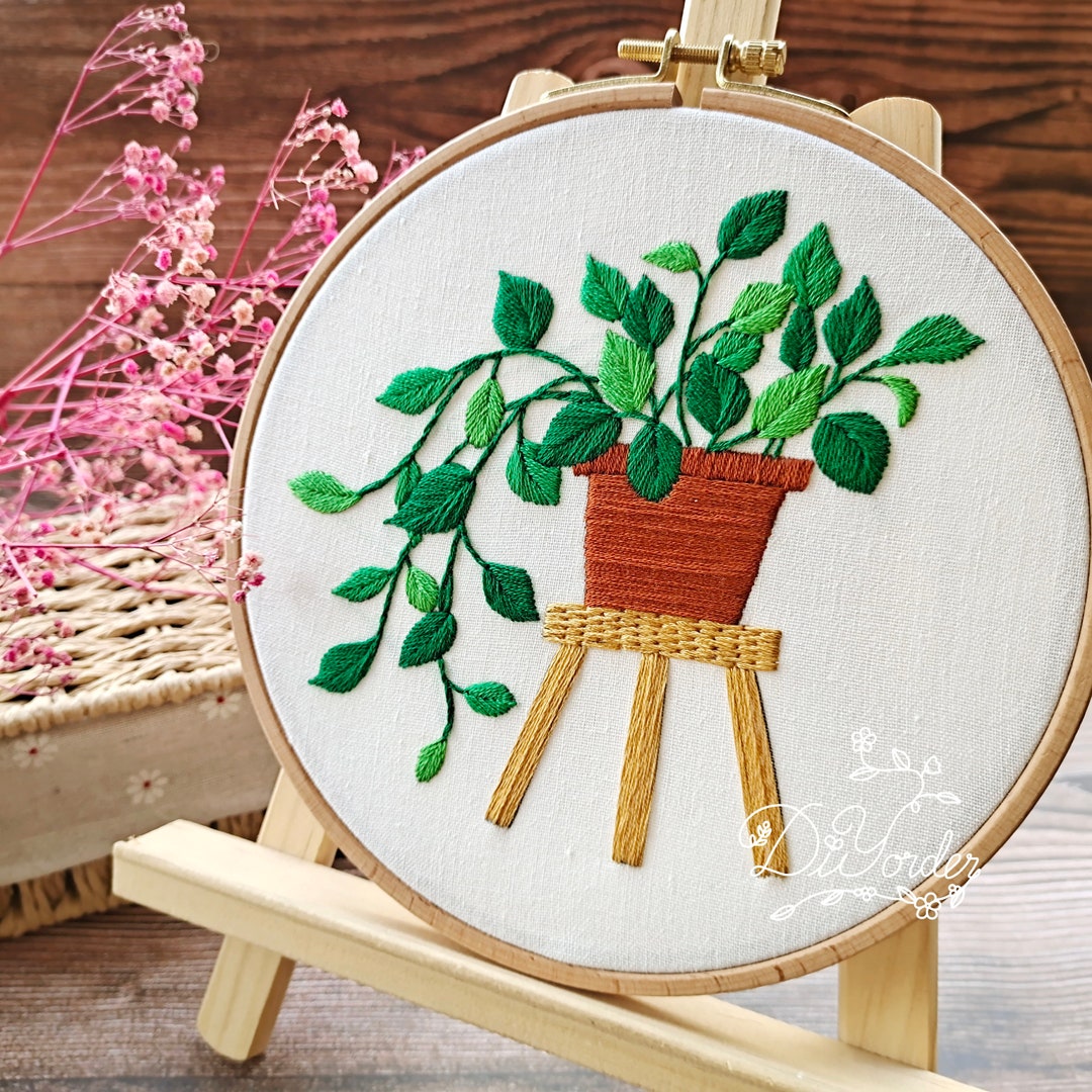 Green Plant Embroidery Kit: Handmade Needlework, Wall Decor - Etsy