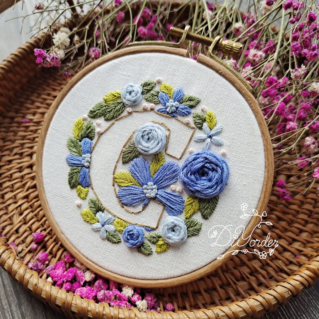Letter C Embroidery Kit Letter Embroidery With Flowers-floral Alphabet ...