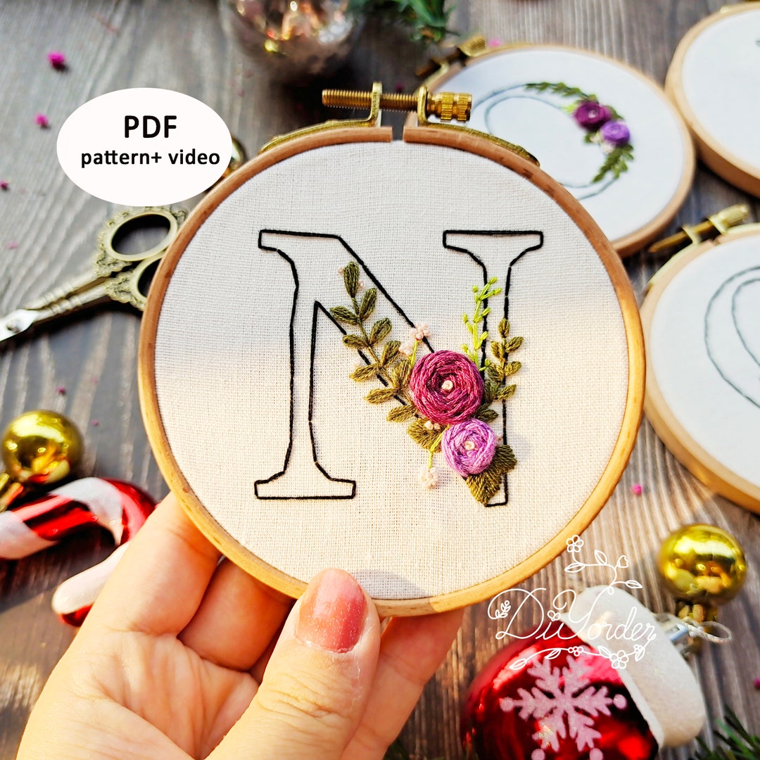 Letter N Floral Embroidery Pattern: Beginner DIY (PDF Pattern) - Etsy UK