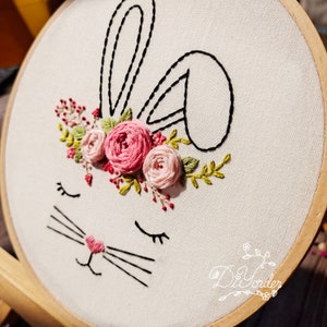 Rabbit Flower Embroidery Kit: DIY Needlework Craft - Etsy