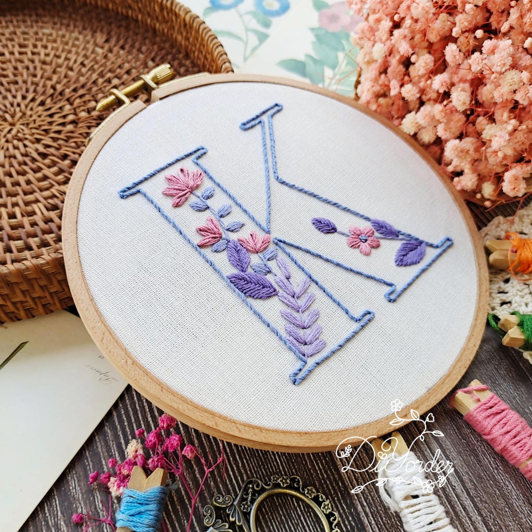 Floral Letter M Embroidery Kit: DIY Alphabet Pattern + Video (bamboo ...