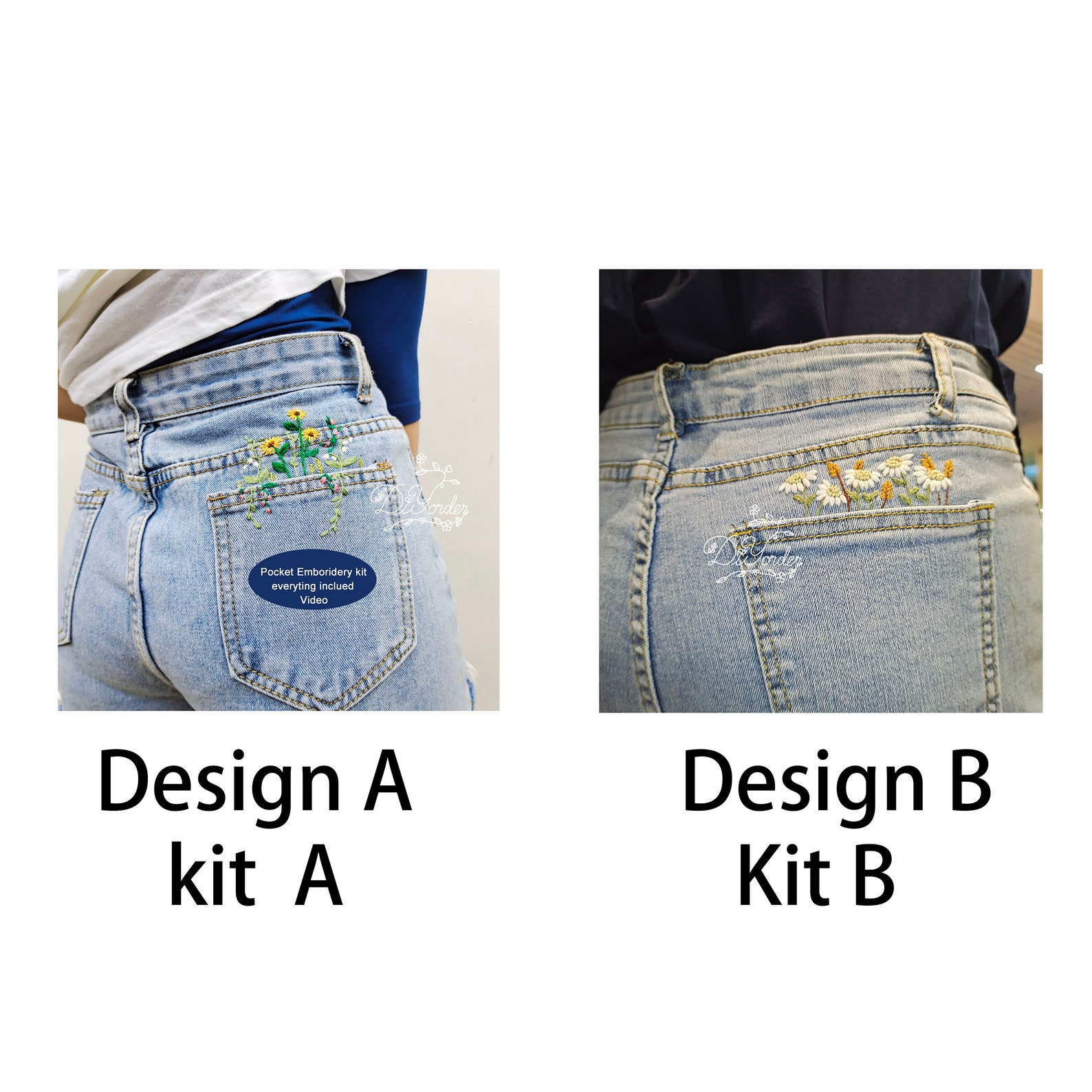 Pocket Flower Kit-hand Embroidery Stitch on Jeans-embroidery Starter ...