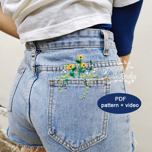 Pocket Flower Embroidery Pattern-pdf Embroidery Pattern - Etsy