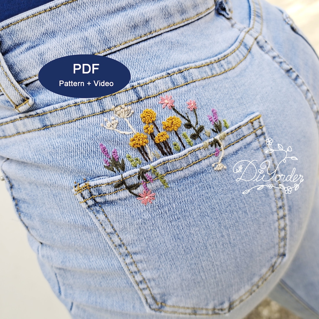 Pocket Flower Embroidery Pattern-pdf Embroidery Pattern - Digital ...