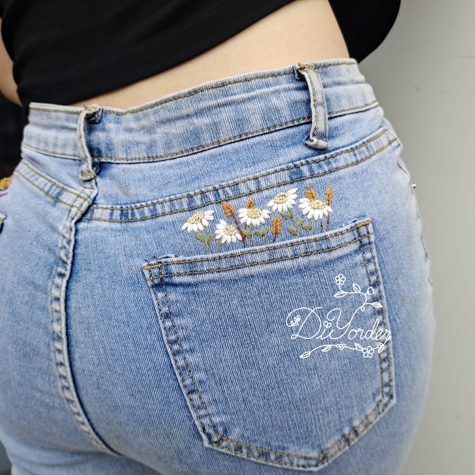 Pocket Flower Kit-hand Embroidery Stitch on Jeans-embroidery Starter ...