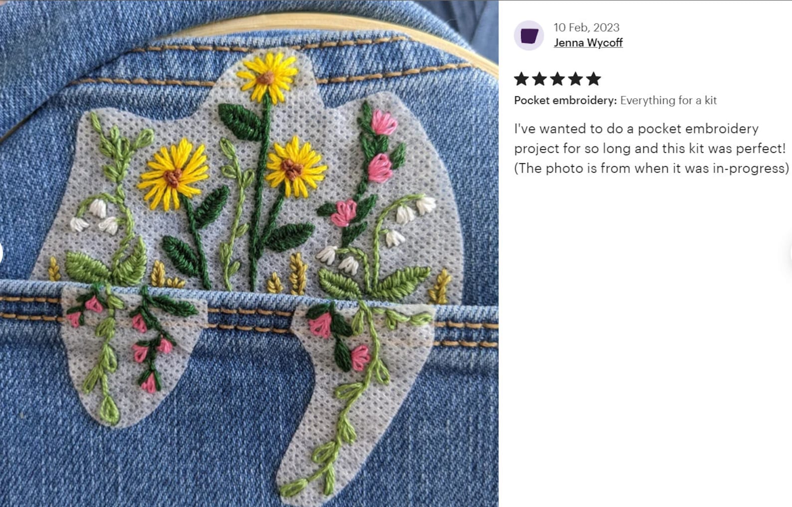 Pocket Flower Kit-hand Embroidery Stitch on Jeans-embroidery Starter ...