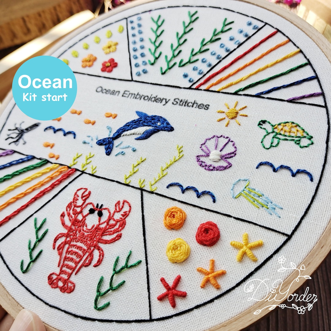 Ocean Beginner Sampler Kit-embroidery Stitch Sampler-embroidery Starter ...