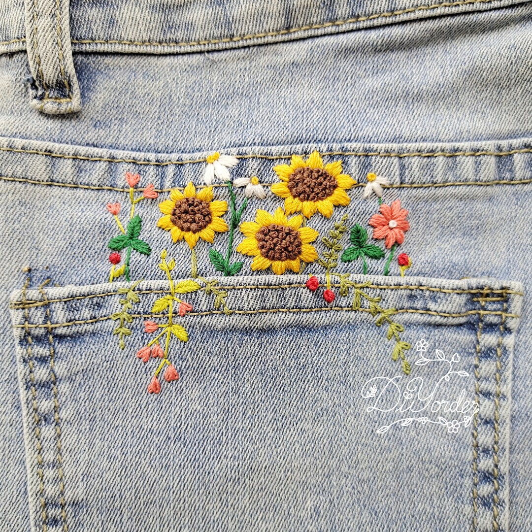 Purple Flower Pocket Embroidery Kit-embroidery Stitch on Jeans ...