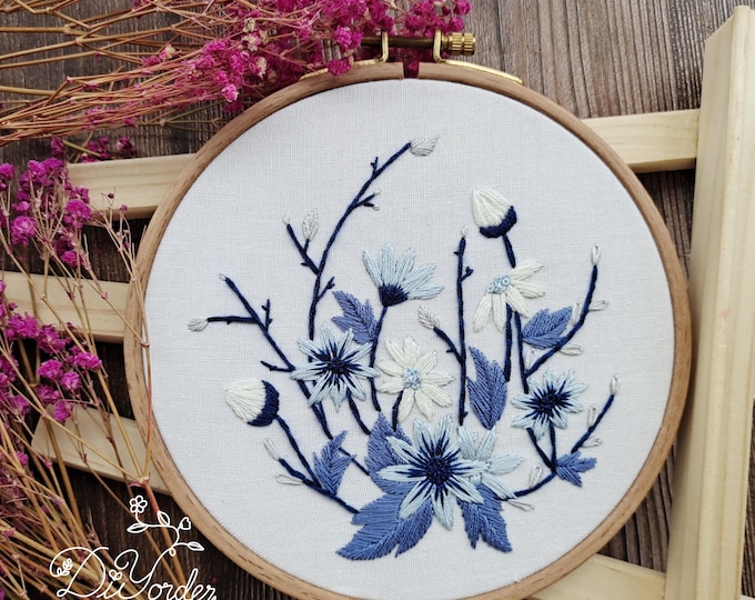 Hand Embroidery Pattern. PDF. Blue Botanical Printable, Digital ...
