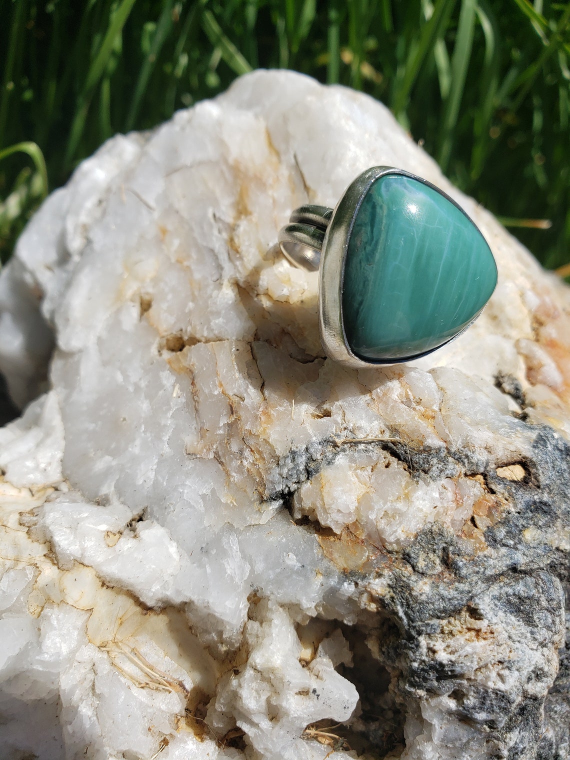 Green Stone Set in .925 Silver - Etsy